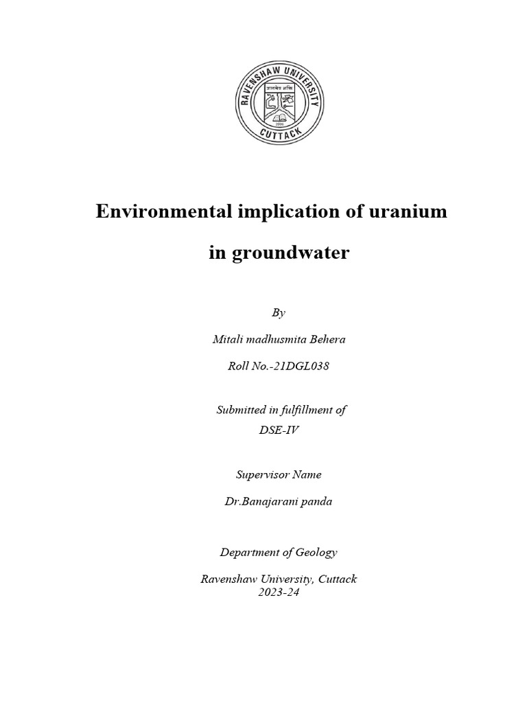 Dse Iv Project Report Template Download Free Pdf Uranium Groundwater