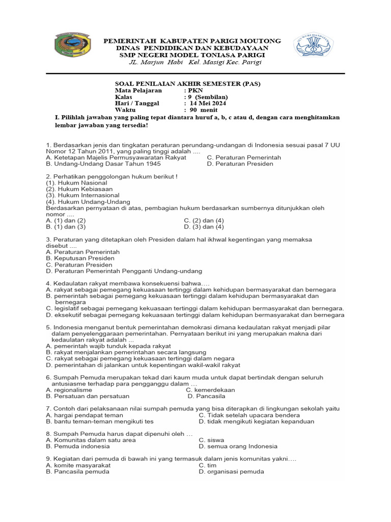 Soal PKN | PDF | Politik | Ilmu Sosial