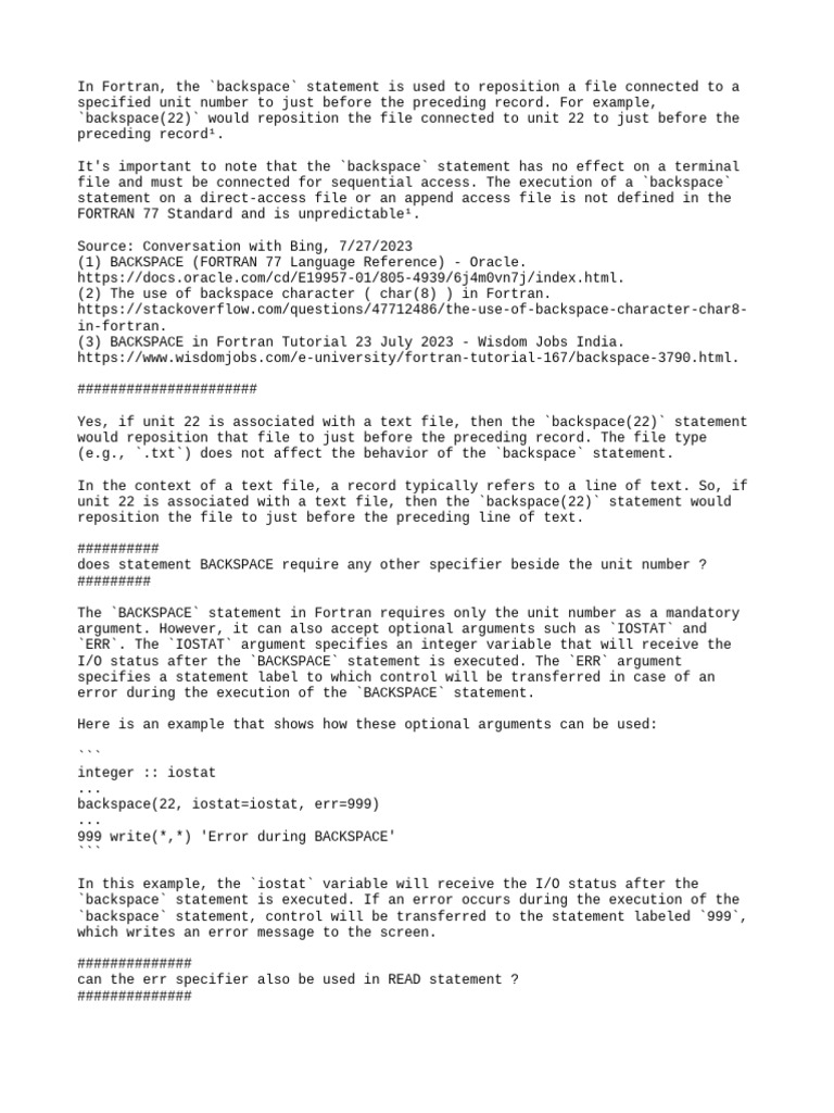 Backspace In Fortran Pdf Parameter Computer Programming Computer Engineering