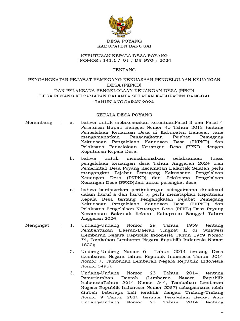 SK PKPKD Dan PPKD Desa Poyang 2024 | PDF