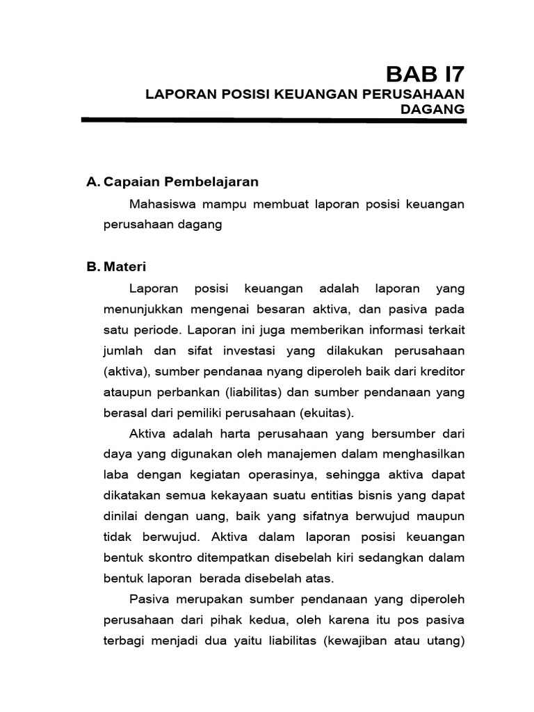 PERTEMUAN KE-17. Laporan Posisi Keuangan | PDF | Pengelolaan Keuangan & Uang