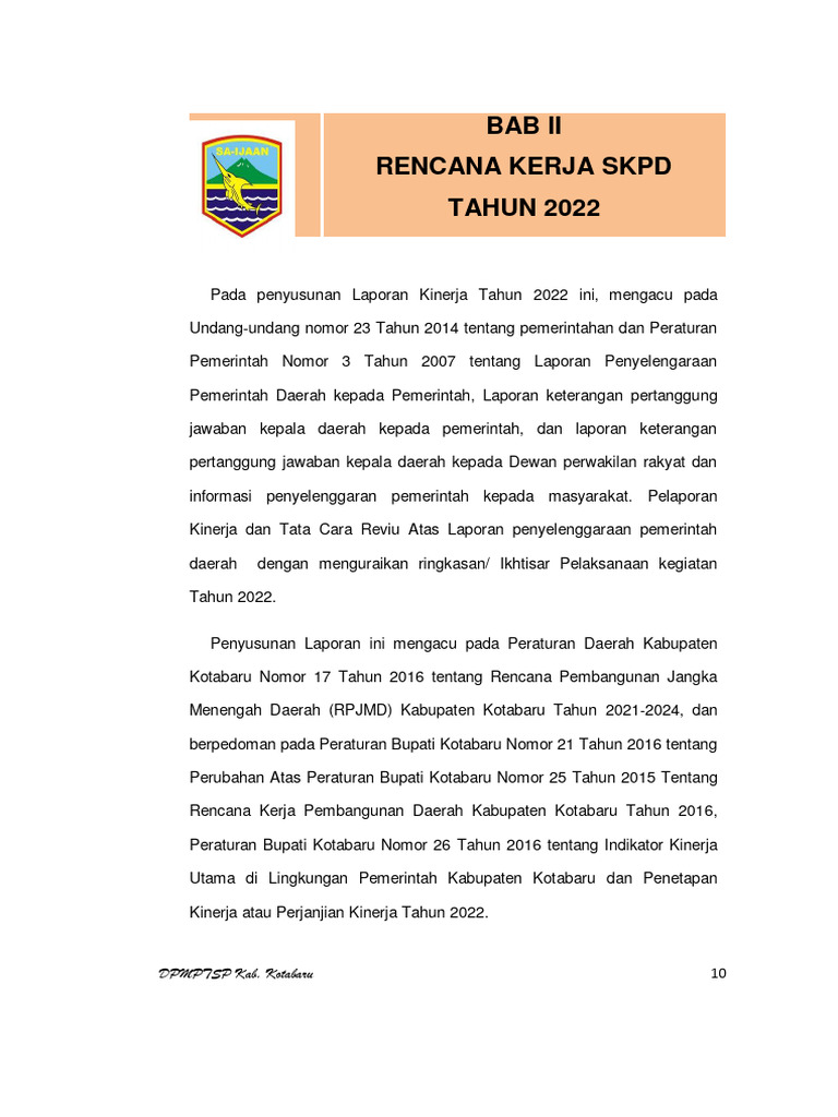 BAB II Rencana Kerja SKPD LPPD 2022 | PDF | Bisnis