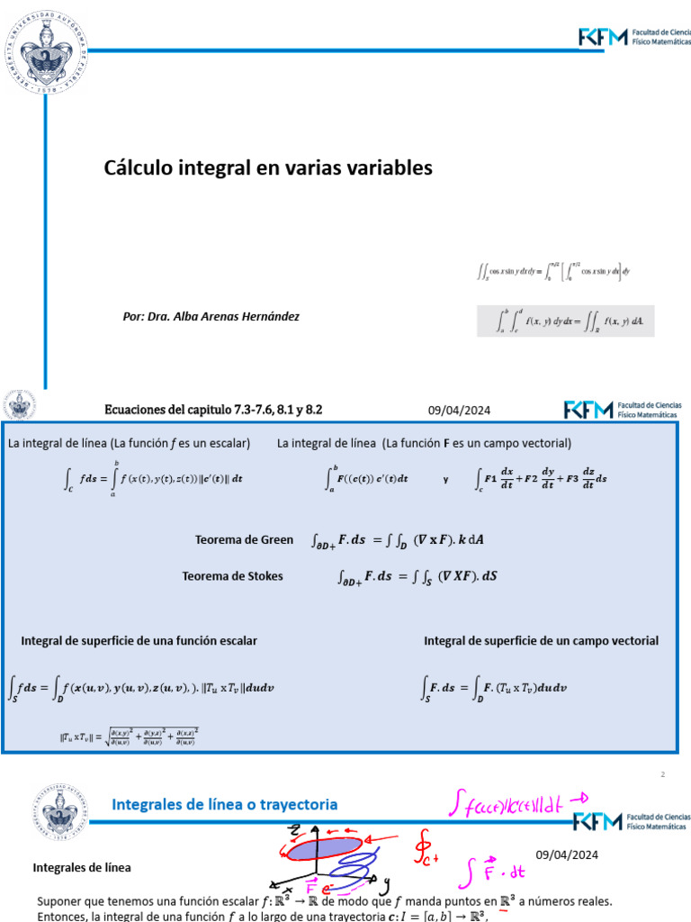 Cálculo Integral en Varias Variables Integral de Línea y Teoremas de Green-Stokes Mayo 2024 ...