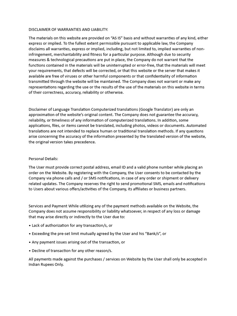 Website Liability and User Agreement | PDF | Indemnity | Justice