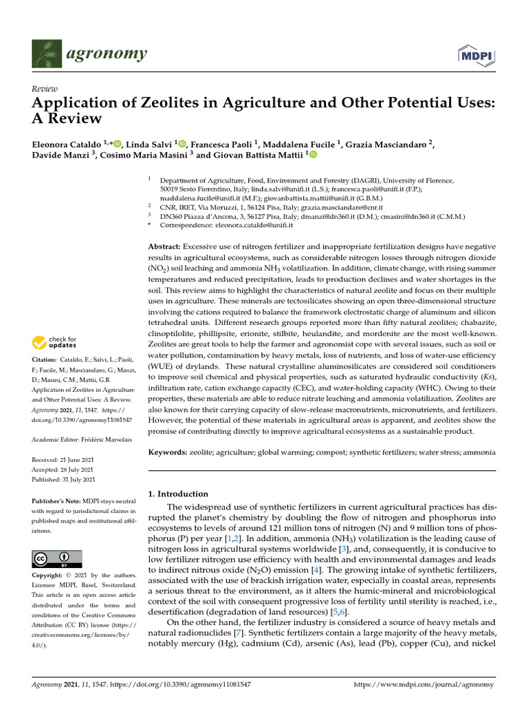 Agronomy 11 01547 v2 | PDF | Zeolite | Fertilizer