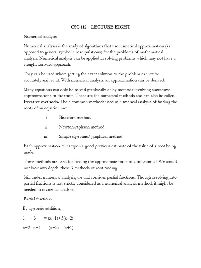 CSC 112 - Lecture 8 | PDF | Numerical Analysis | Mathematical Analysis