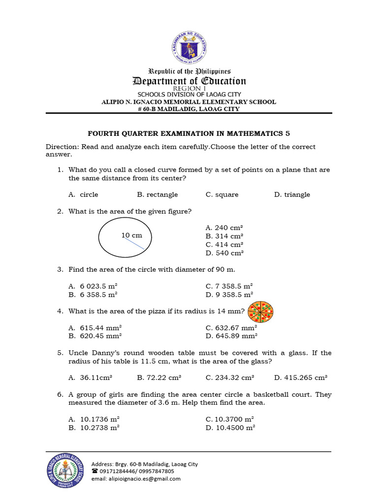 Math 5 TQ 2324 | PDF | Area | Probability