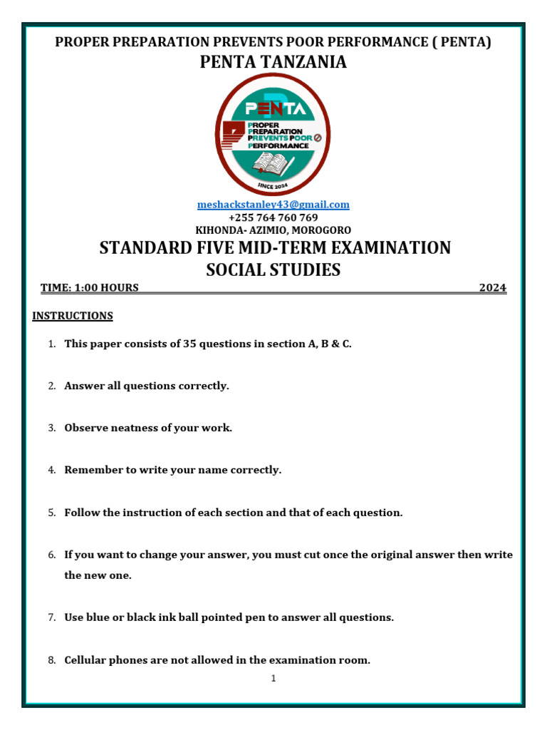 Penta STD V Mid-Term Exam | PDF | Soil | Stoma
