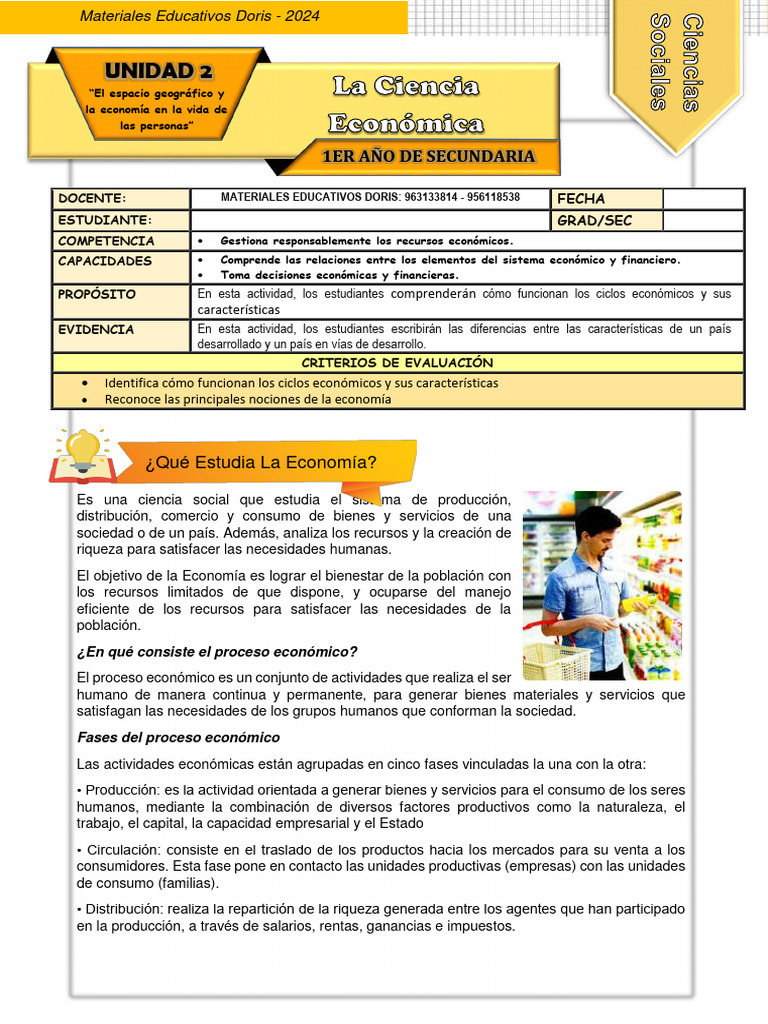 Ficha de Actividad CCSS 1° - Semana 3-1-1 | PDF | Ciclo comercial ...