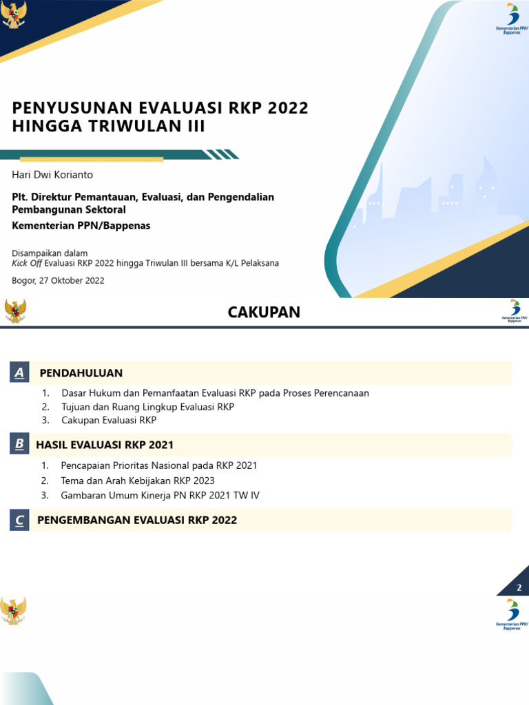 1. Plt. Direktur PEPPS - Kick Off Evaluasi RKP 2022 hingga Triwulan III (bersama KL Pelaksana ...