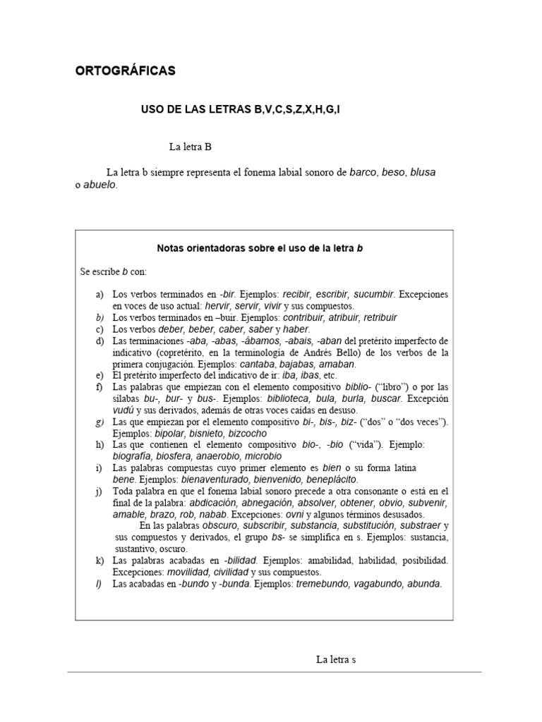 Uso de La B, V, C, S, Z, X, H, G, J | PDF | Verbo | Palabra
