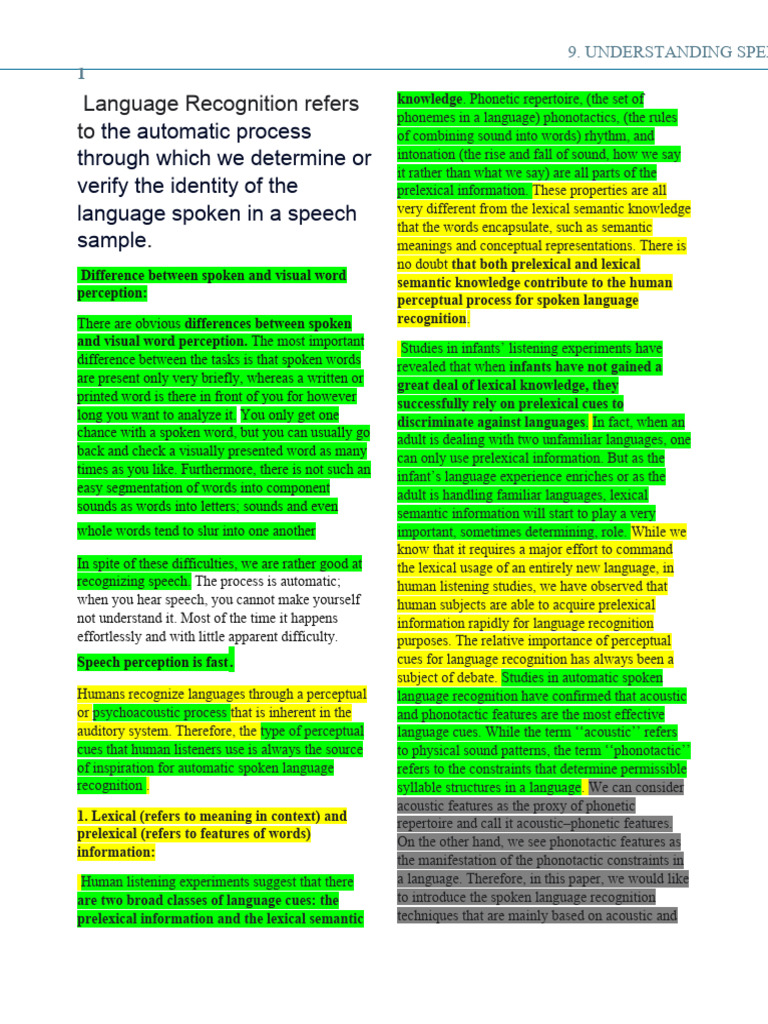 Language Recogn... Teachers | PDF | Speech | Perception