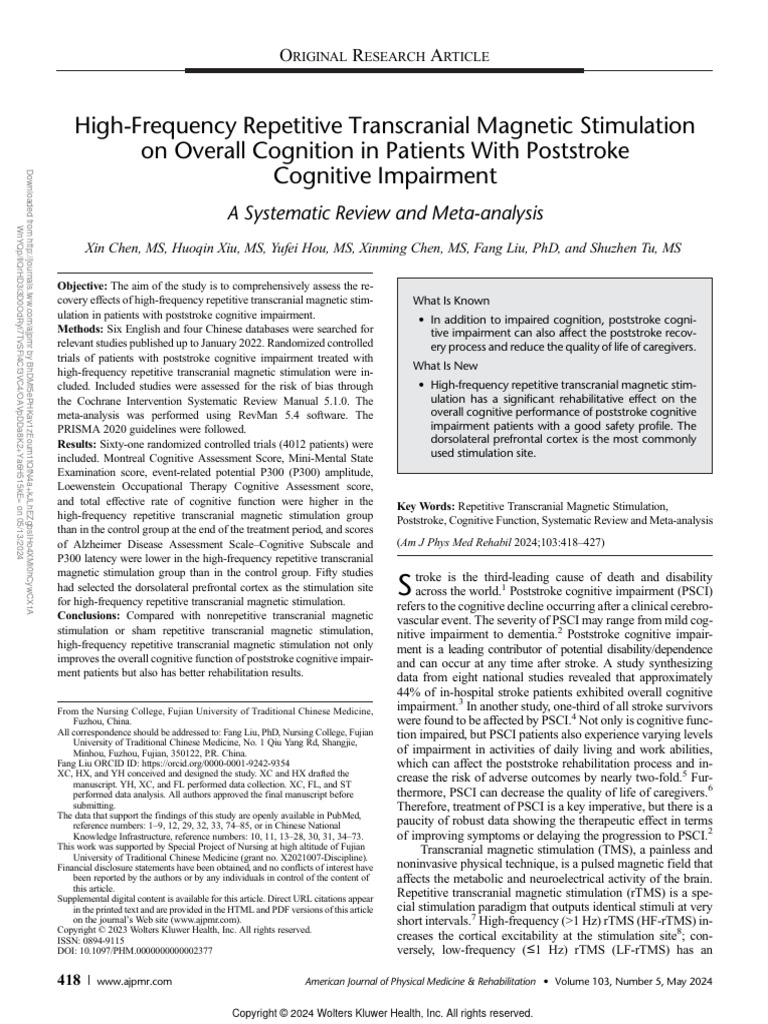 High-Frequency Repetitive Transcranial Magnetic Stimulation | PDF | Systematic Review | Meta ...