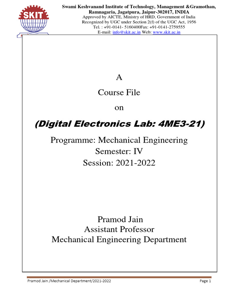 4ME3-21 - Digital Electronics Lab | PDF | Logic Gate | Digital Electronics