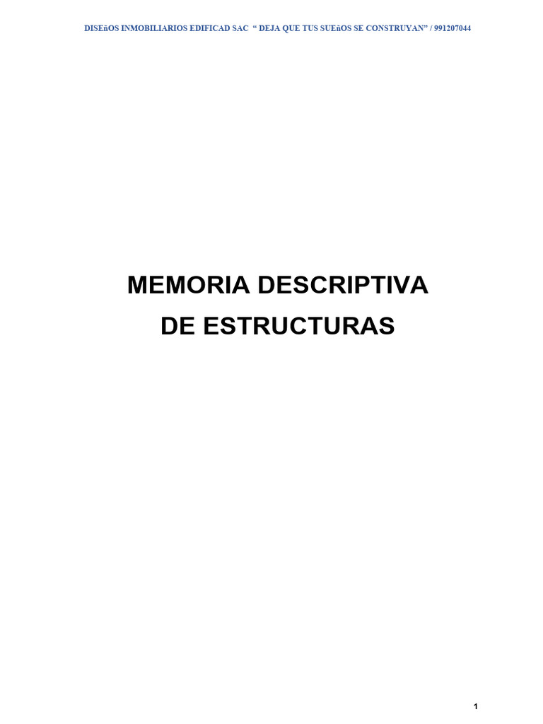 Memoria Descriptiva Estructuras | PDF | Fundación (Ingeniería) | Hormigón