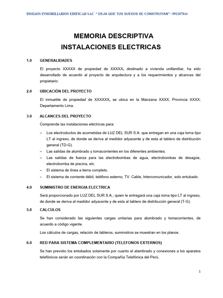 Memoria Descriptiva Electrica | PDF | Corriente eléctrica | Aislador (Electricidad)