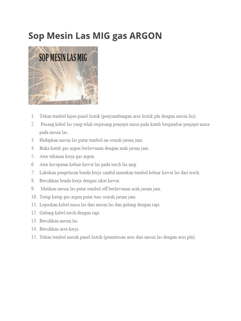 Sop Mesin Las MIG Gas ARGON | PDF