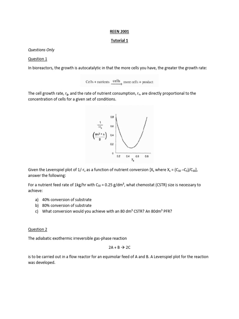Tutorial 1 (1) | PDF | Chemical Reactions | Unit Processes