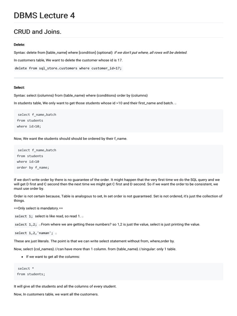 CS DBMS 4 | PDF | Table (Database) | Data Management CS DBMS 4 | PDF | Table (Database) | Data Management