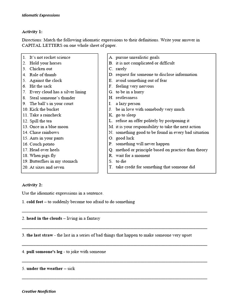 Idiomatic Expressions Quiz | PDF