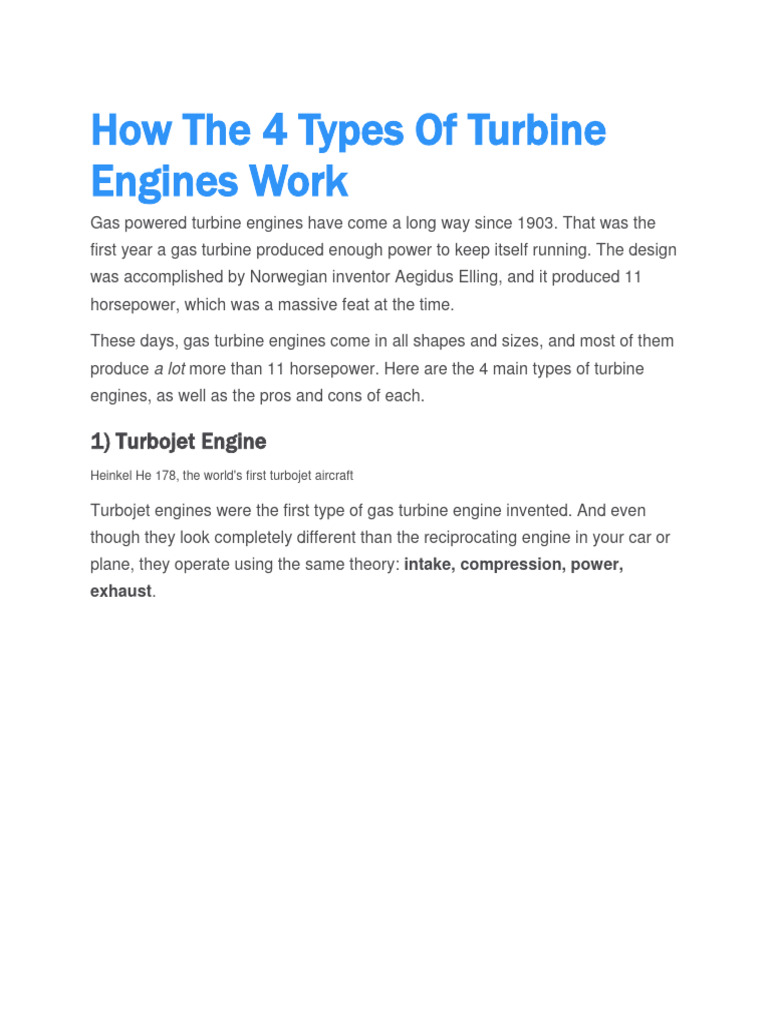TYpes of Gas Turbine Engines | PDF | Gas Turbine | Engines