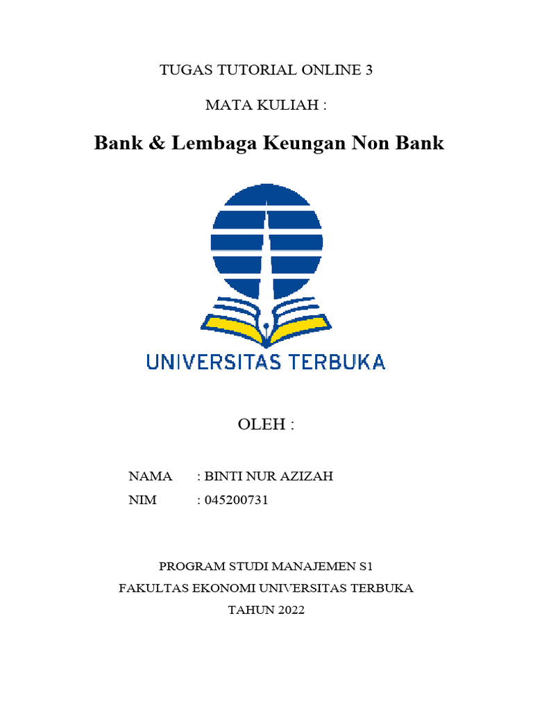 Tugas 3 Bank & Lembaga Keuangan Non Bank - Binti Nur Azizah - 045200731 | PDF