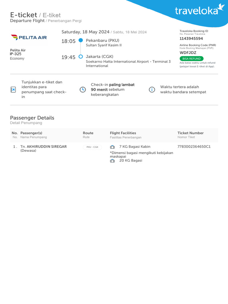 Akhiruddin Siregar-PKU-WDFJDZ-CGK-FLIGHT - ORIGINATING | PDF