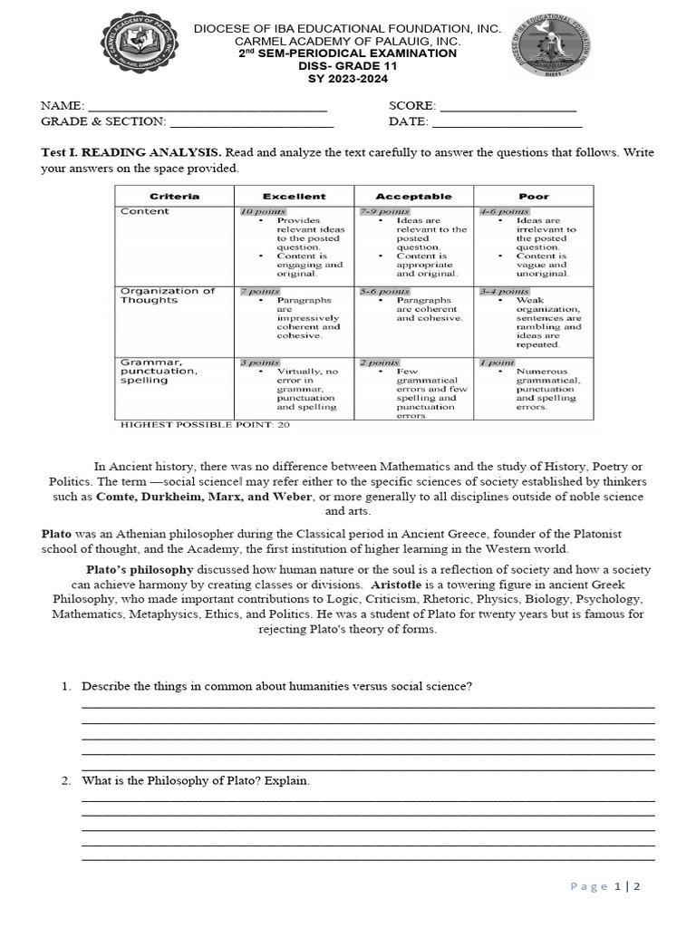 Periodical Q1-Diss 11 PDF | PDF | Social Sciences | Science