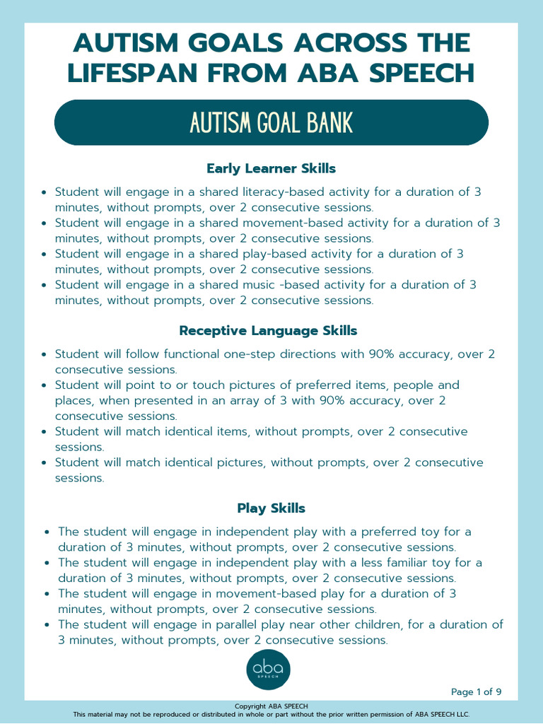 Autism Goals Across The Lifespan From Aba Speech | PDF | Autism ...