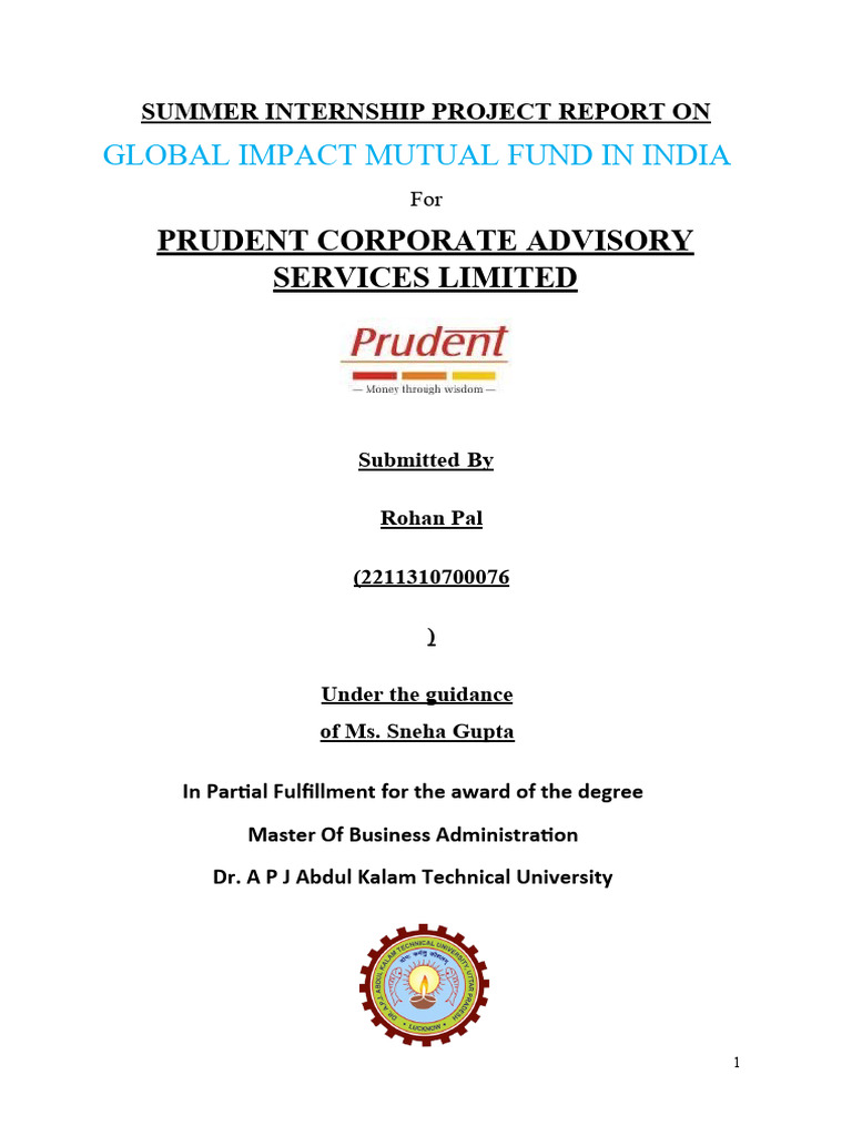 Rohan Internship Report | PDF | Investment Fund | Financial Risk