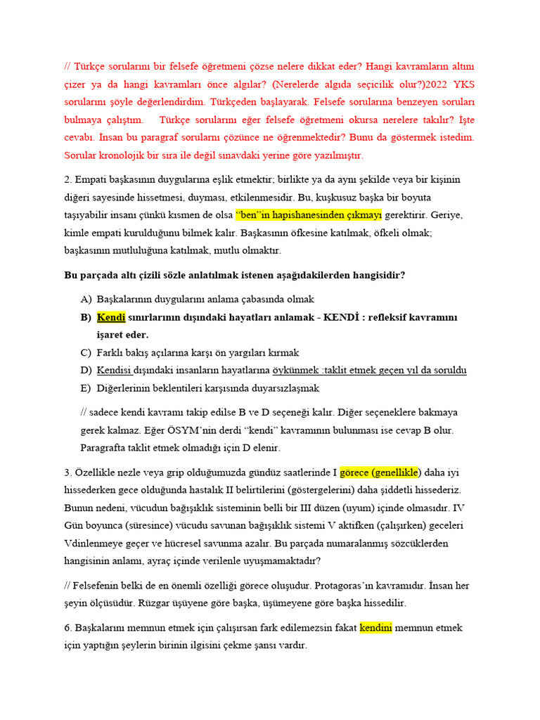 Turkce Ve Felsefe Sorulari | PDF