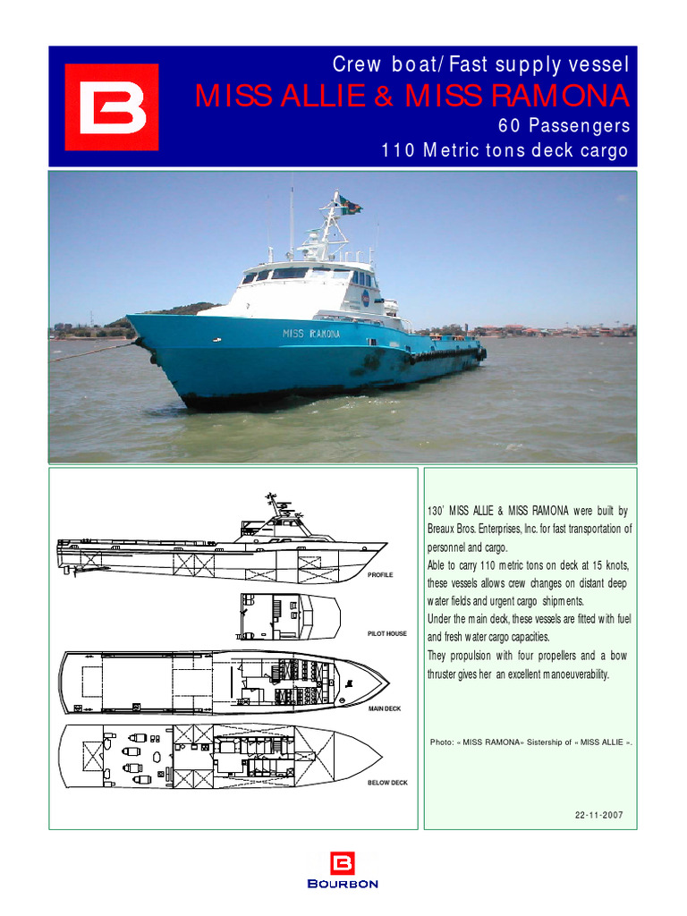 Crew Boat Specifications: Miss Allie & Ramona | PDF | Boats | Cargo