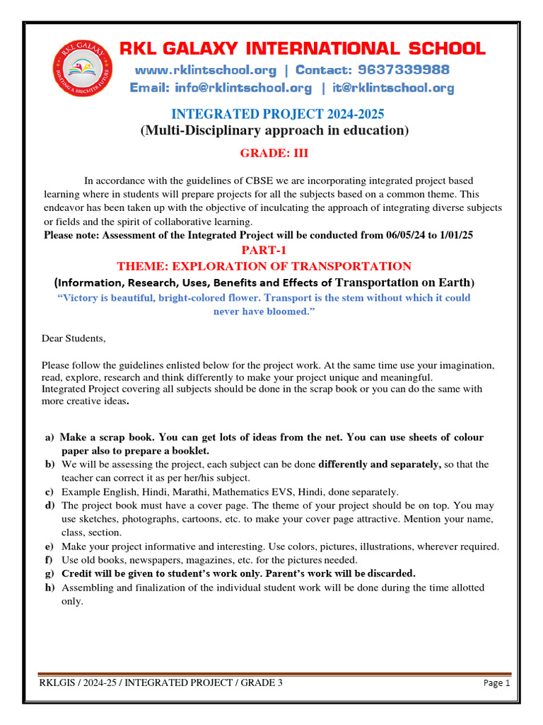 Final Integrated Project Grade 3 | PDF | Scrapbooking | Transport