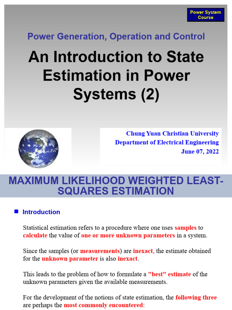 Power System Estimation Guide | PDF | Errors And Residuals | Estimation ...