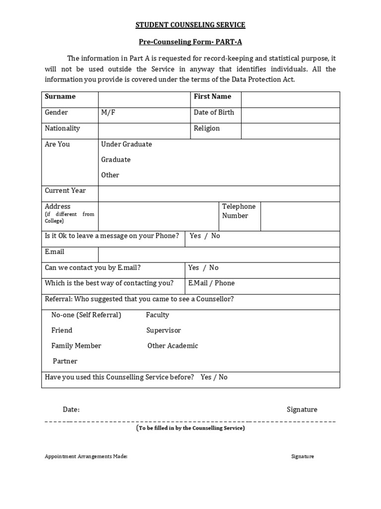 Student Counseling Form | Download Free PDF | Psychology