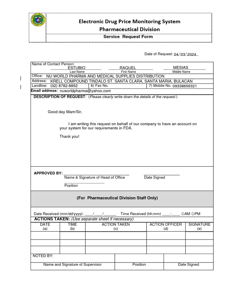 Edpms Service Request Form | PDF