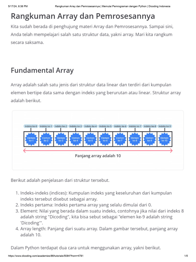 Rangkuman Array Dan Pemrosesannya - Memulai Pemrograman Dengan Python - Dicoding Indonesia | PDF ...