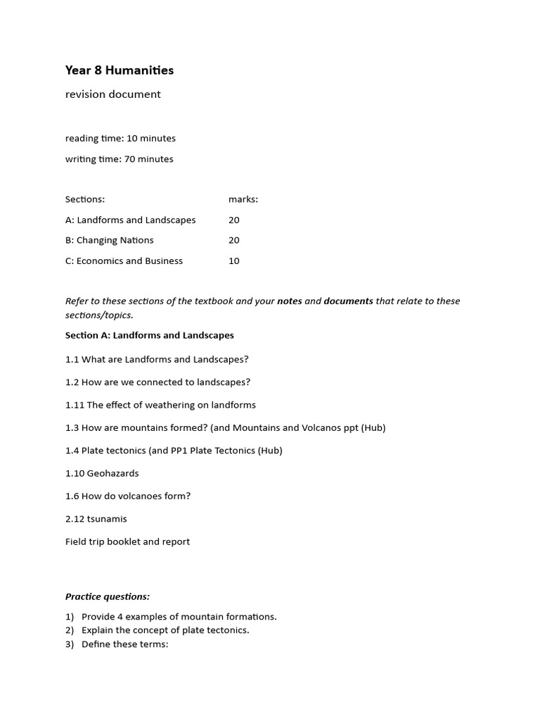 8 Humanities Revision Document | PDF | Immigration | Human Migration