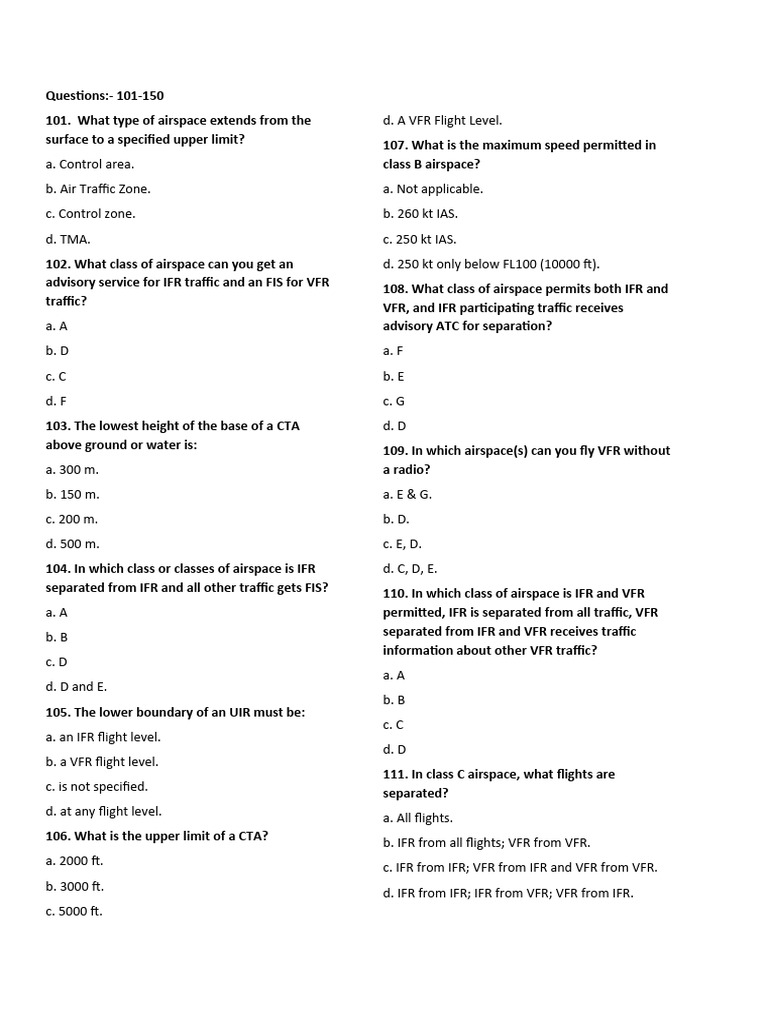 Questions 101-150 Reg Test | PDF | Instrument Flight Rules | Visual ...