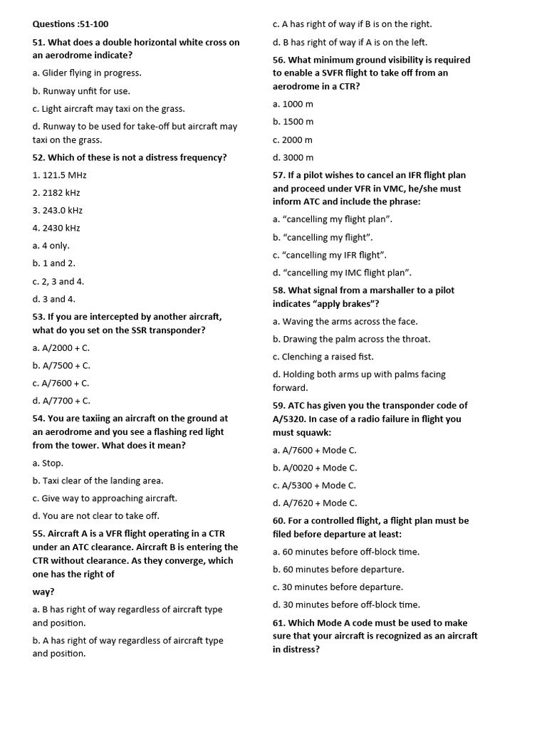 Questions 51 - 100 Reg Test | PDF | Instrument Flight Rules | Visual ...