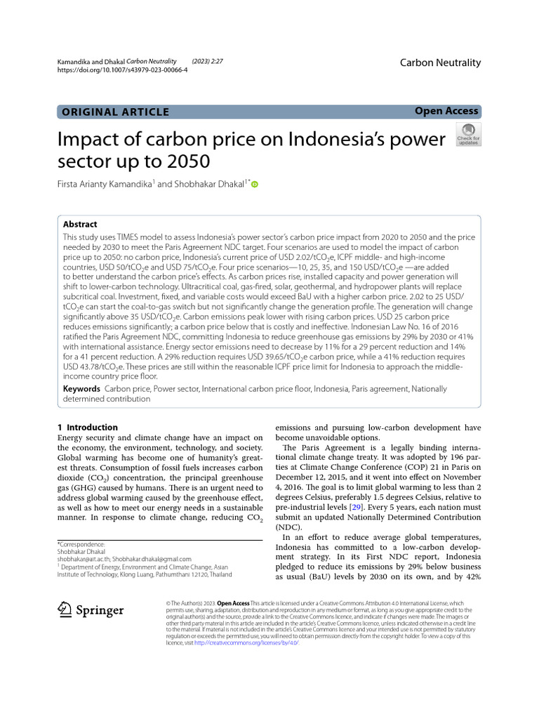 Impact of Carbon Price On Indonesia Power Sector Up To 2050 | PDF | Renewable Energy | Climate ...