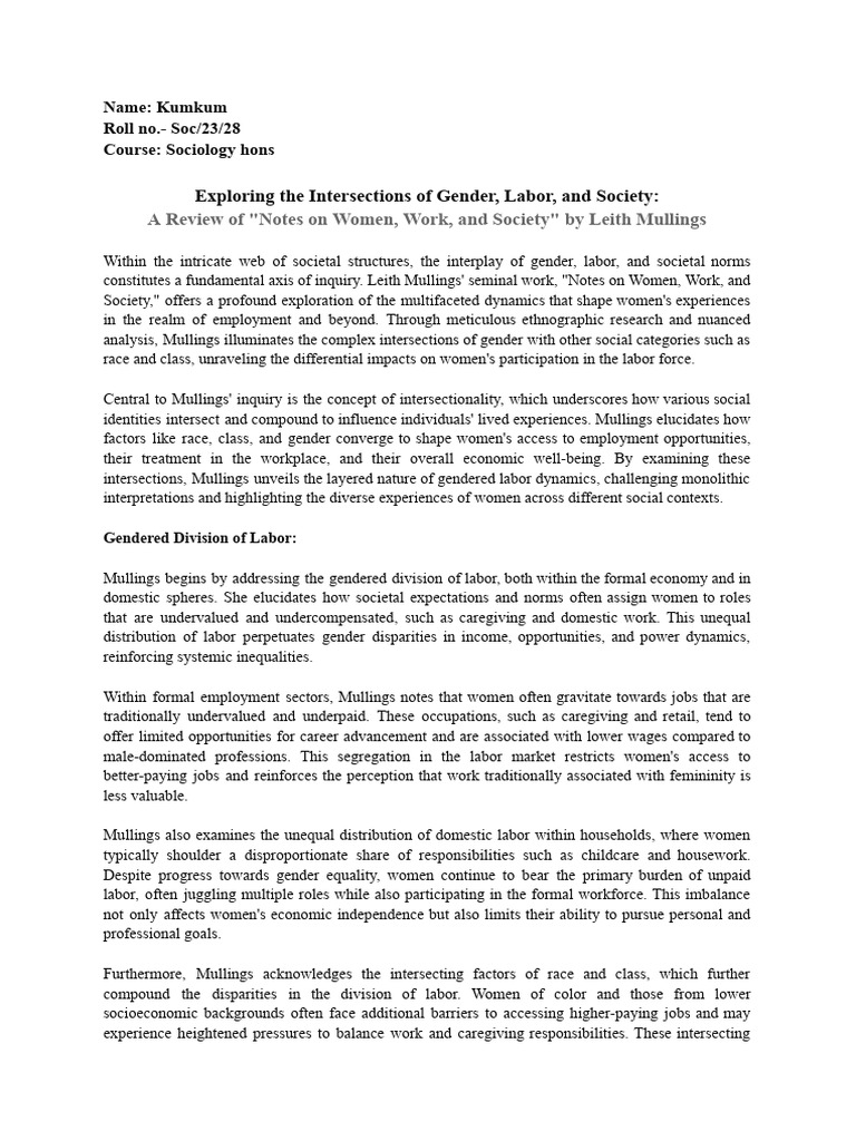 Gender, Labor, and Intersectionality Insights | PDF | Intersectionality | Gender Studies