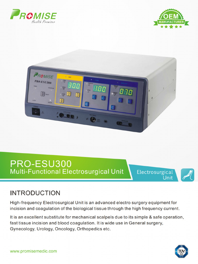 Máquina de Electrocirugía de 300 Vatios - PROMISE - (PRO-ESU300) | PDF