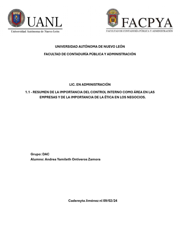 Ev1.2 - Control Interno | PDF | Business | Auditoría