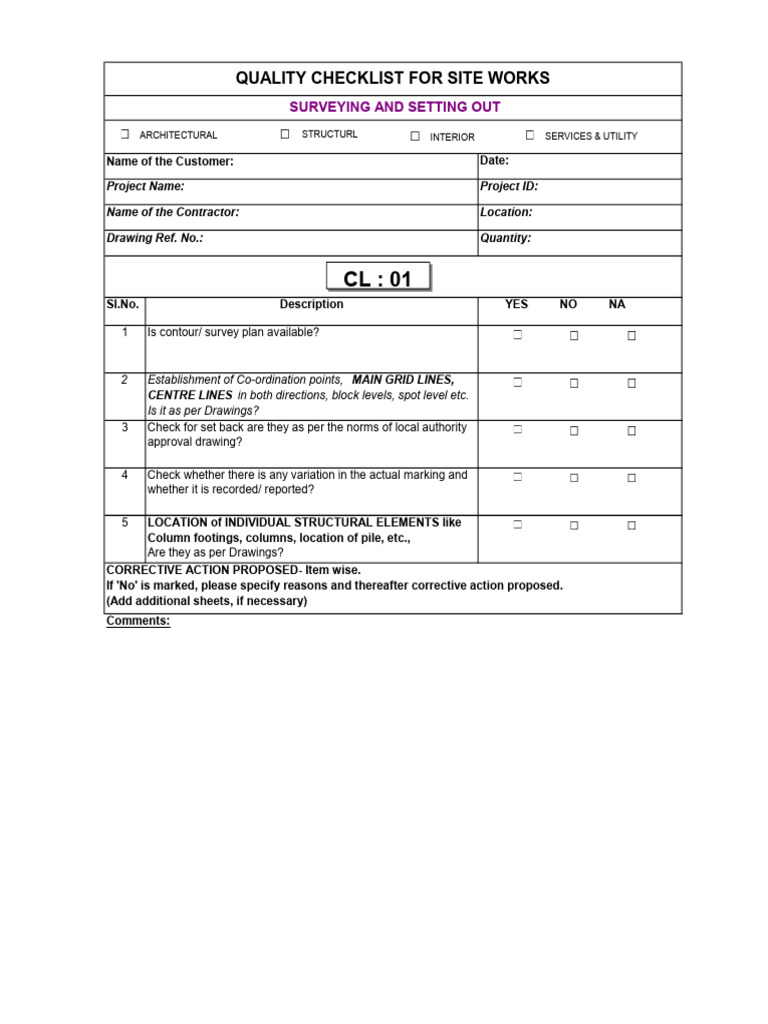Site Works Quality Checklist Template | PDF