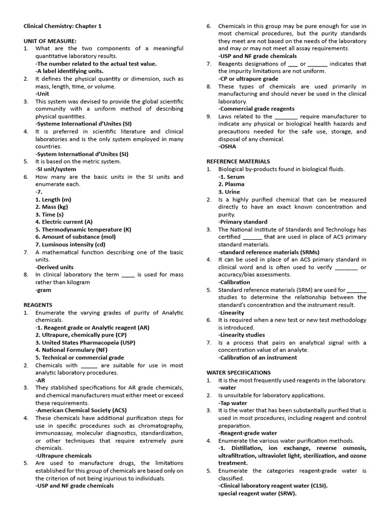 Clinical Chemistry- Chapter 1 practice questions | PDF | Applied And Interdisciplinary Physics ...