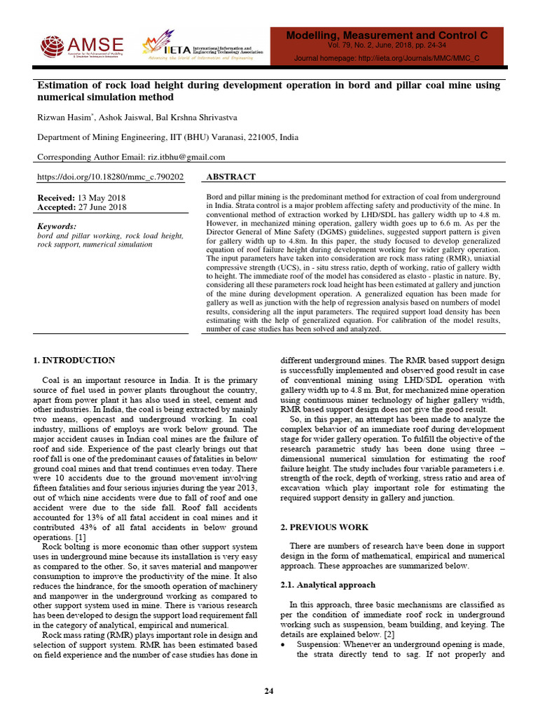 Estimation of Rock Load Height During de | PDF | Strength Of Materials