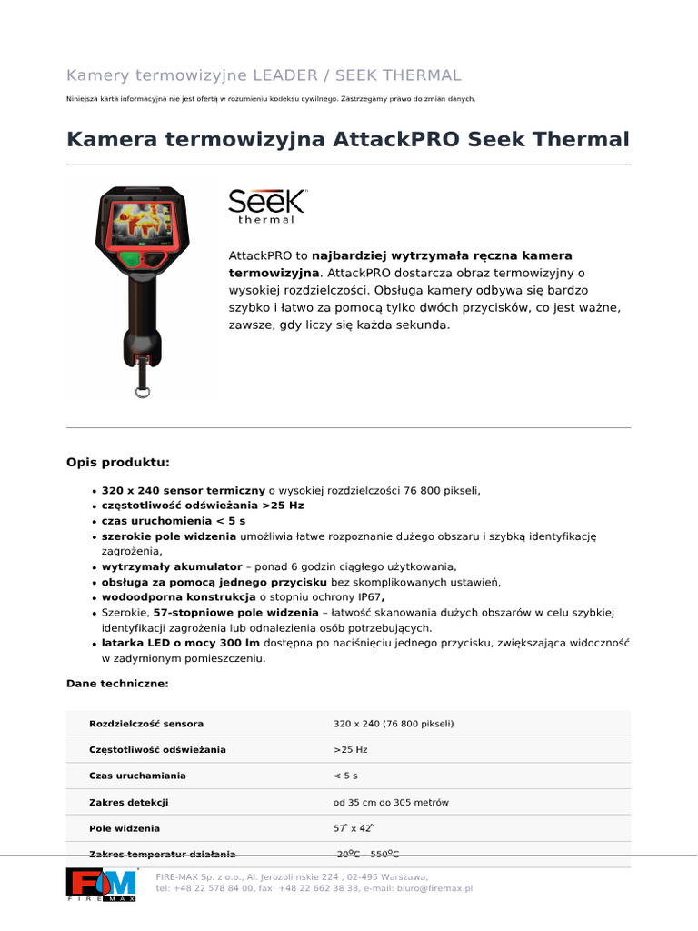 Kamera Termowizyjna Attackpro Seek Thermal | PDF