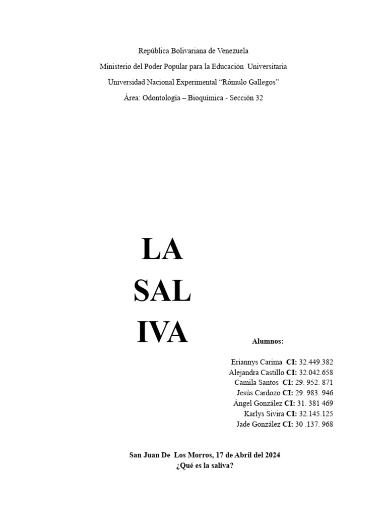 "Funciones y Composición de la Saliva" | PDF | Sistema digestivo