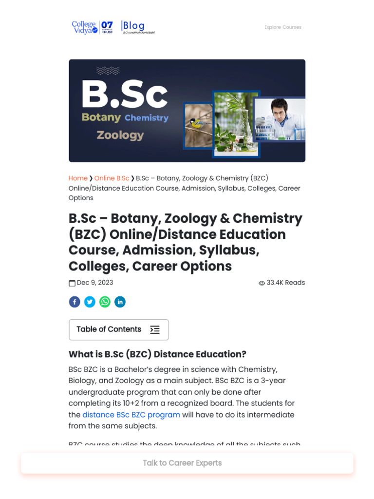 B.Sc in Botany, Zoology & Chemistry Overview | PDF | Zoology | Chemistry